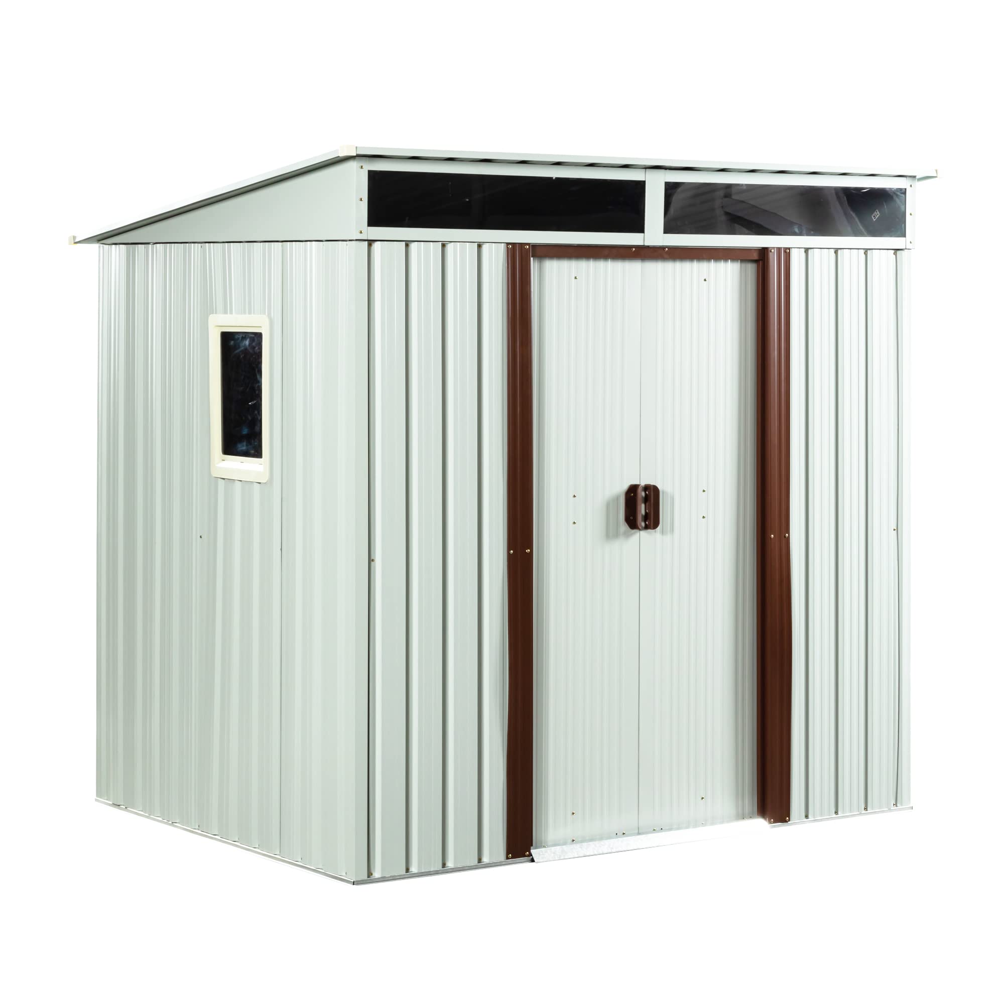 FRANSOUL 6ft x 5ft Outdoor Metal Storage Shed with Window, Outdoor Storage Shed with Lockable Sliding Doors, Floor Frame, Sun Protection, Waterproof Tool Storage Shed for Patio, Lawn,Backyard, White