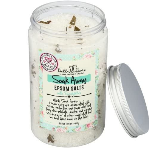 Bella & Bear Soak Away Epsom Bath Salts, Detox, Soothes Sore Muscles, Exfoliates, 14oz