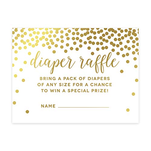 Andaz Press Metallic Gold Confetti Polka Dots Party Collection, Baby Shower Diaper Raffle Cards, 30-pack