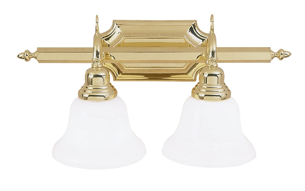 Livex Lighting 1282-02 Bath Vanity with White Alabaster Glass Shades, Polished Brass 19 x 9 x 9.25