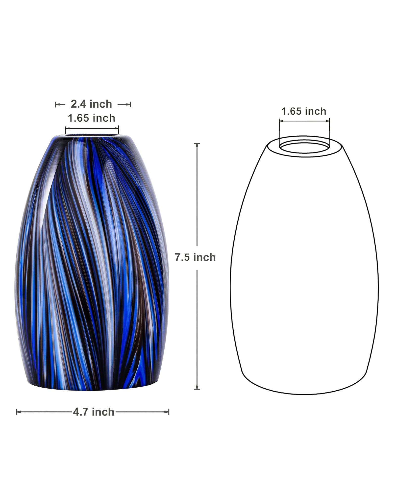 Karyfine Oval Glass Lamp Shade Only Art Glass Lamp Covers Light Fixture Replacement for Kitchen Island Mini pendant Ceiling Lights Chandelier Hand Blown Glass Shade Replacement (Brown and Blue)