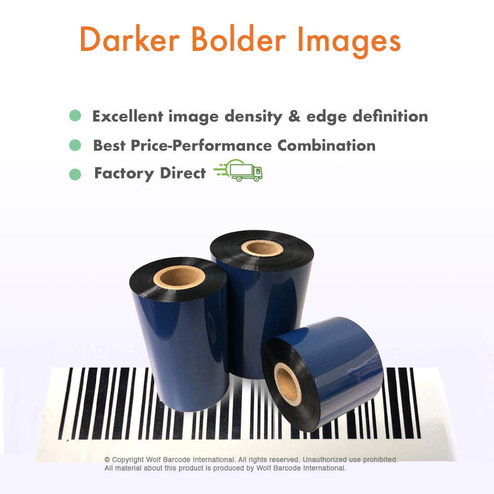 12 Rolls Wolfbarco 1.57" x 1476' (40mm x 450m) Black Premium Resin-Enhanced Wax Thermal Transfer Ribbon Compatible with Zebra,TEC, INTERMEC,Citizen,TSC,GODEX,ARGOX Printers
