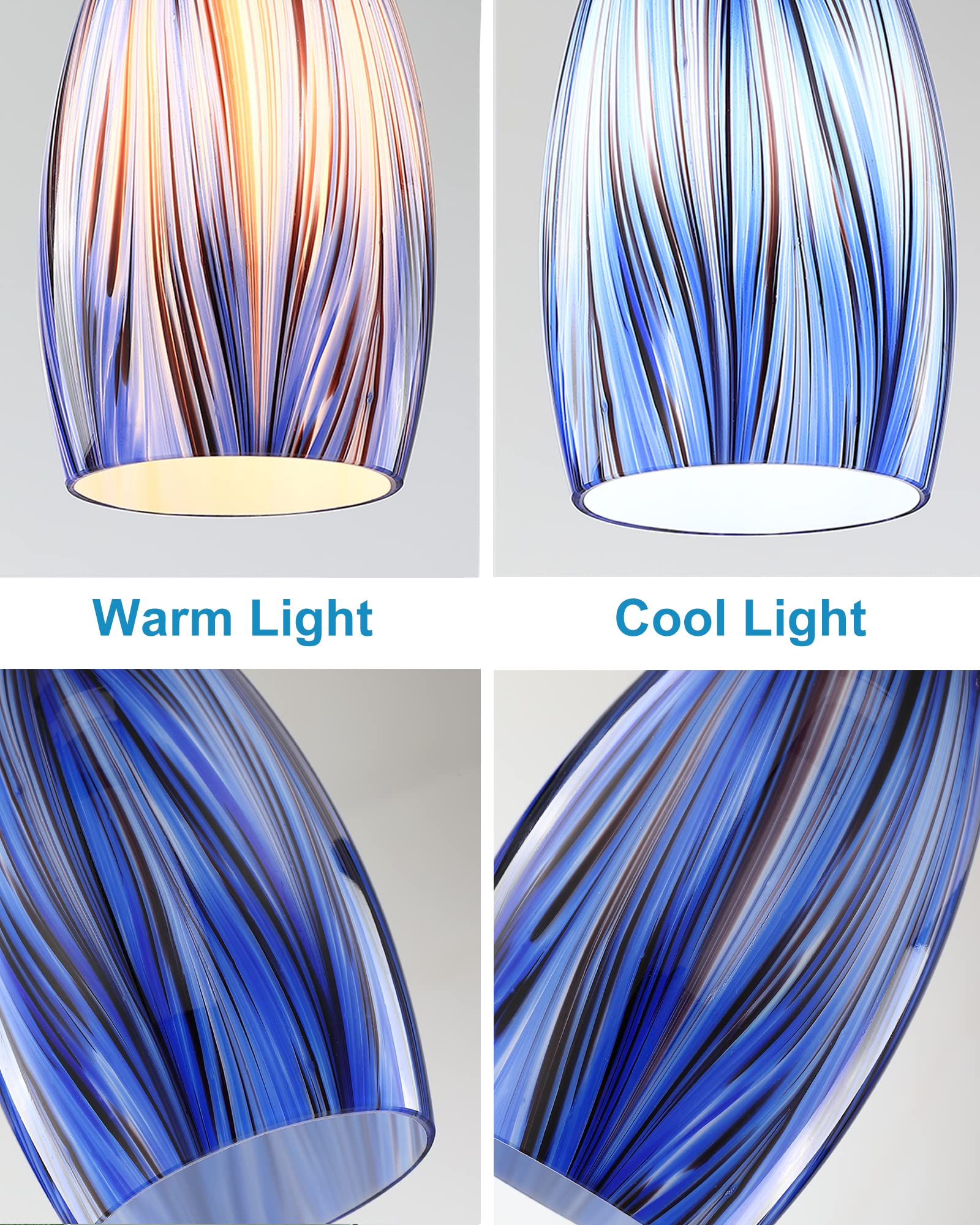Karyfine Oval Glass Lamp Shade Only Art Glass Lamp Covers Light Fixture Replacement for Kitchen Island Mini pendant Ceiling Lights Chandelier Hand Blown Glass Shade Replacement (Brown and Blue)