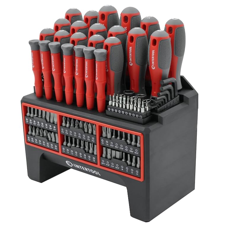INTERTOOL 114-Piece Screwdriver Set with Mountable Rack, Magnetic Tips, Swivel-End Precision Screwdrivers, Bits, Nut Drivers, Hex Keys, DIY, Tool Gift VT08-3372