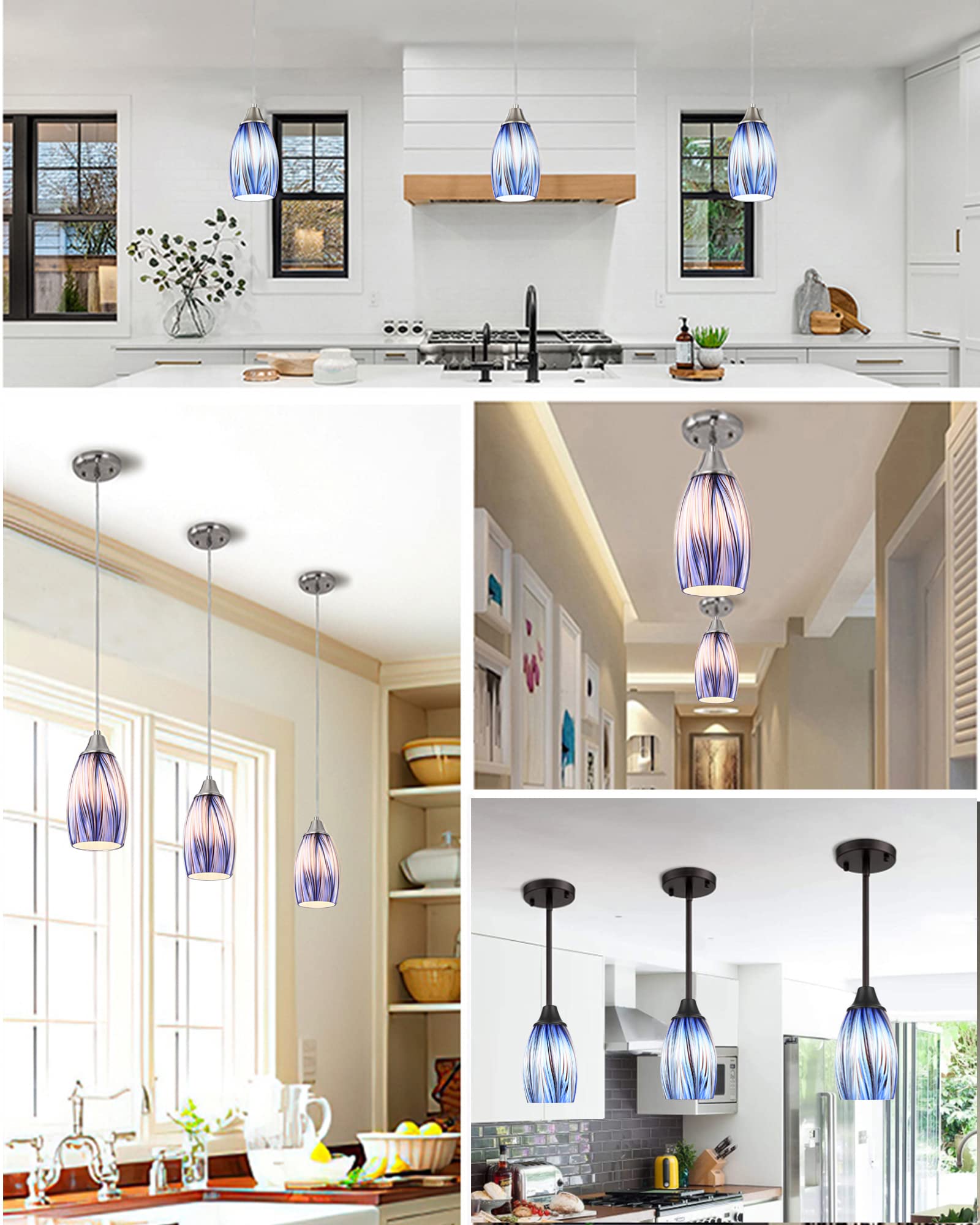 Karyfine Oval Glass Lamp Shade Only Art Glass Lamp Covers Light Fixture Replacement for Kitchen Island Mini pendant Ceiling Lights Chandelier Hand Blown Glass Shade Replacement (Brown and Blue)