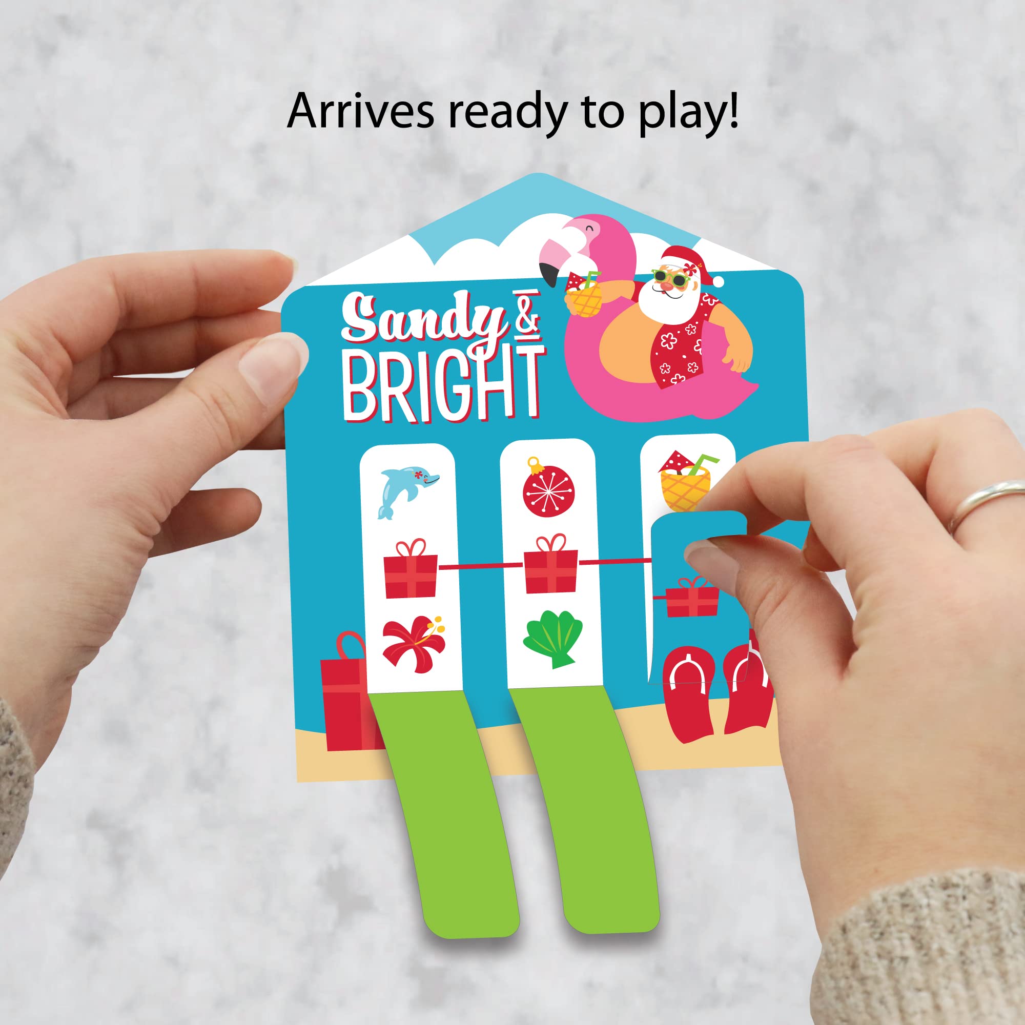 Big Dot of Happiness Tropical Christmas - Beach Santa Holiday Party Game Pickle Cards - Pull Tabs 3-in-a-Row - Set of 12
