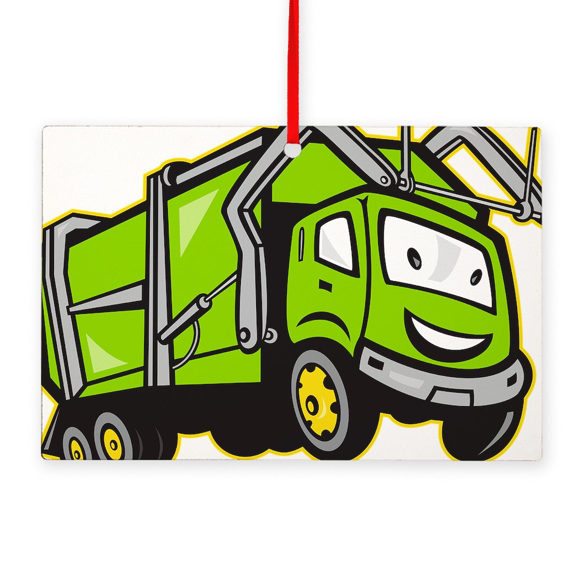 CafePress Garbage Rubbish Truck Cartoon Rectangle 6"x4" Wood Ornament