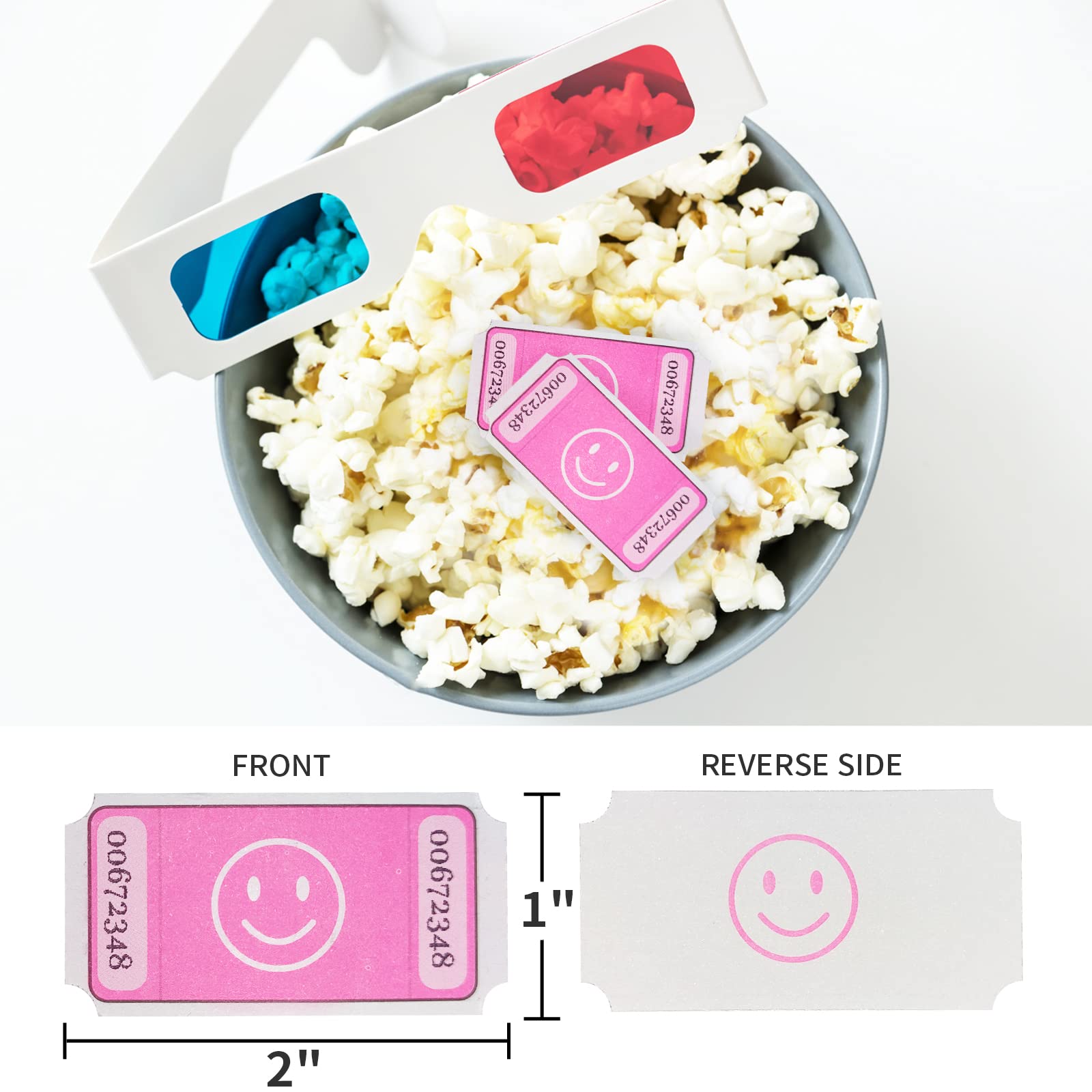 L LIKED Smile Raffle Tickets Roll,Each Tickets 1''x2'',for Events, Entry, Class Reward, Fundraiser & Prizes,1000 Tickets Per Roll -Pink