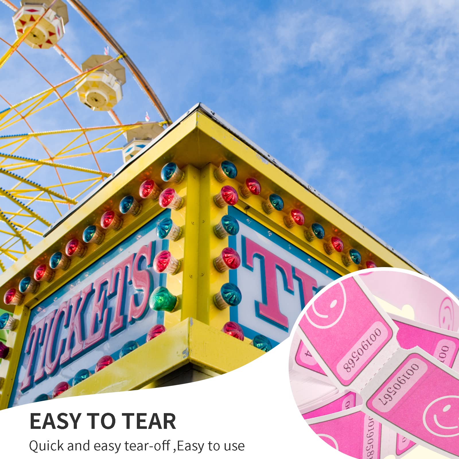 L LIKED Smile Raffle Tickets Roll,Each Tickets 1''x2'',for Events, Entry, Class Reward, Fundraiser & Prizes,1000 Tickets Per Roll -Pink