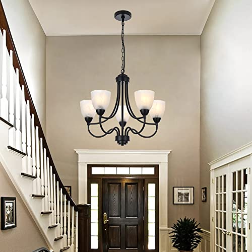 MELUCEE Classic Modern Chandeliers for Dining Room with Alabaster Glass Shade, 5-Light Dining Room Light Over Table Contemporary Ceiling Light Fixtures Traditional for Foyer Kitchen Bedroom