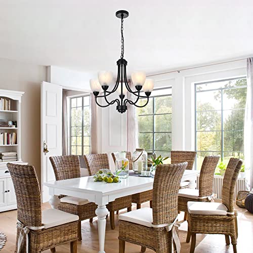 MELUCEE Classic Modern Chandeliers for Dining Room with Alabaster Glass Shade, 5-Light Dining Room Light Over Table Contemporary Ceiling Light Fixtures Traditional for Foyer Kitchen Bedroom