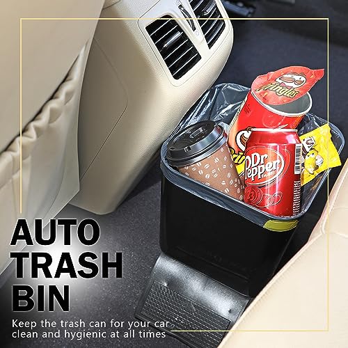 Car Trash Can Large Capacity Automotive Garbage Bin 1.4 Gallon Stability Flap for Cars & Trucks Leakproof Auto Garbage Bin & Car Trash Waste Container for Vehicles Black with Trash Bag (Black)