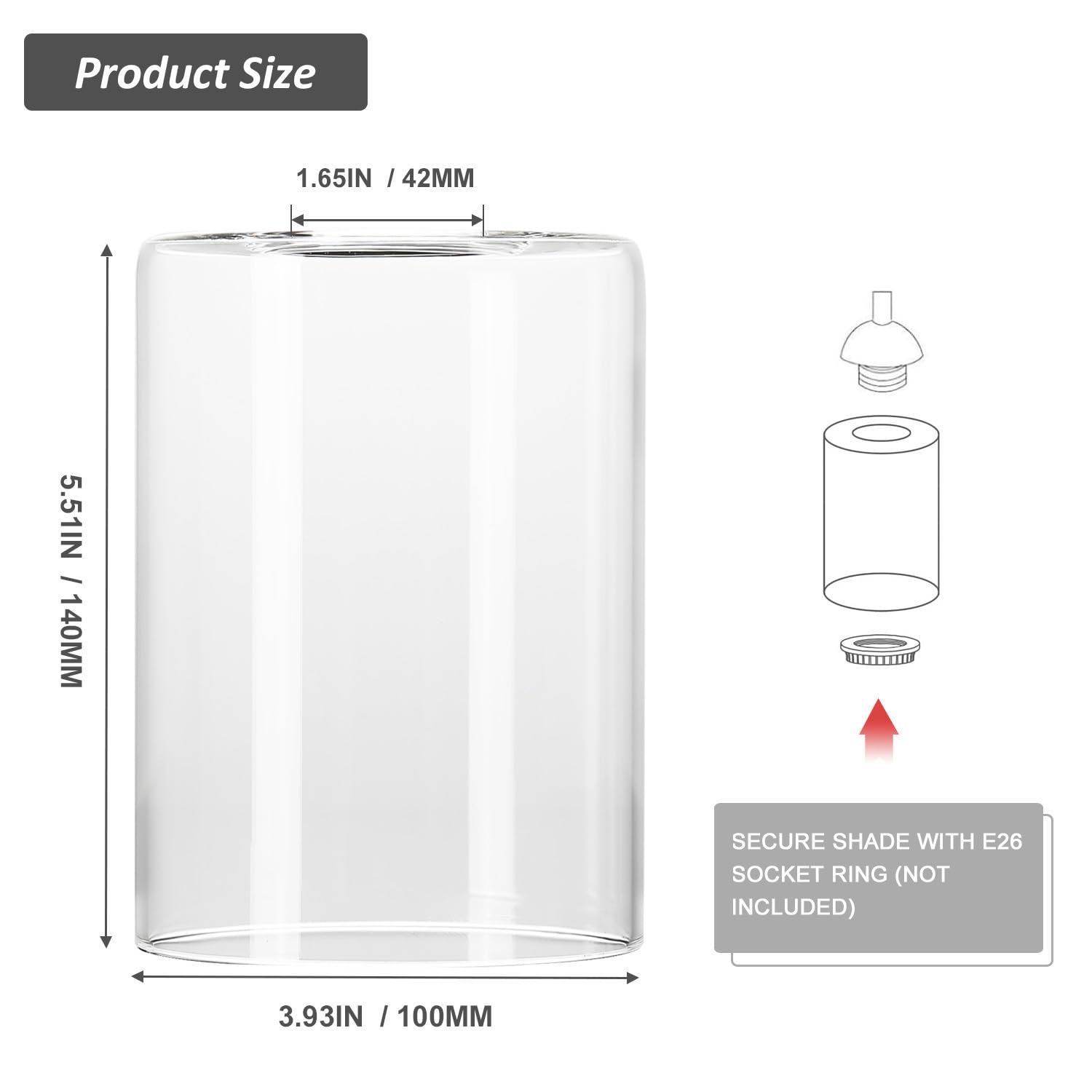 Clear Glass Shade, Cylinder Glass Lamp Shade Lampshade Replacement for Lighting Fixture, Ceiling Fans, Chandelier, Table Lamps, Wall Lamp