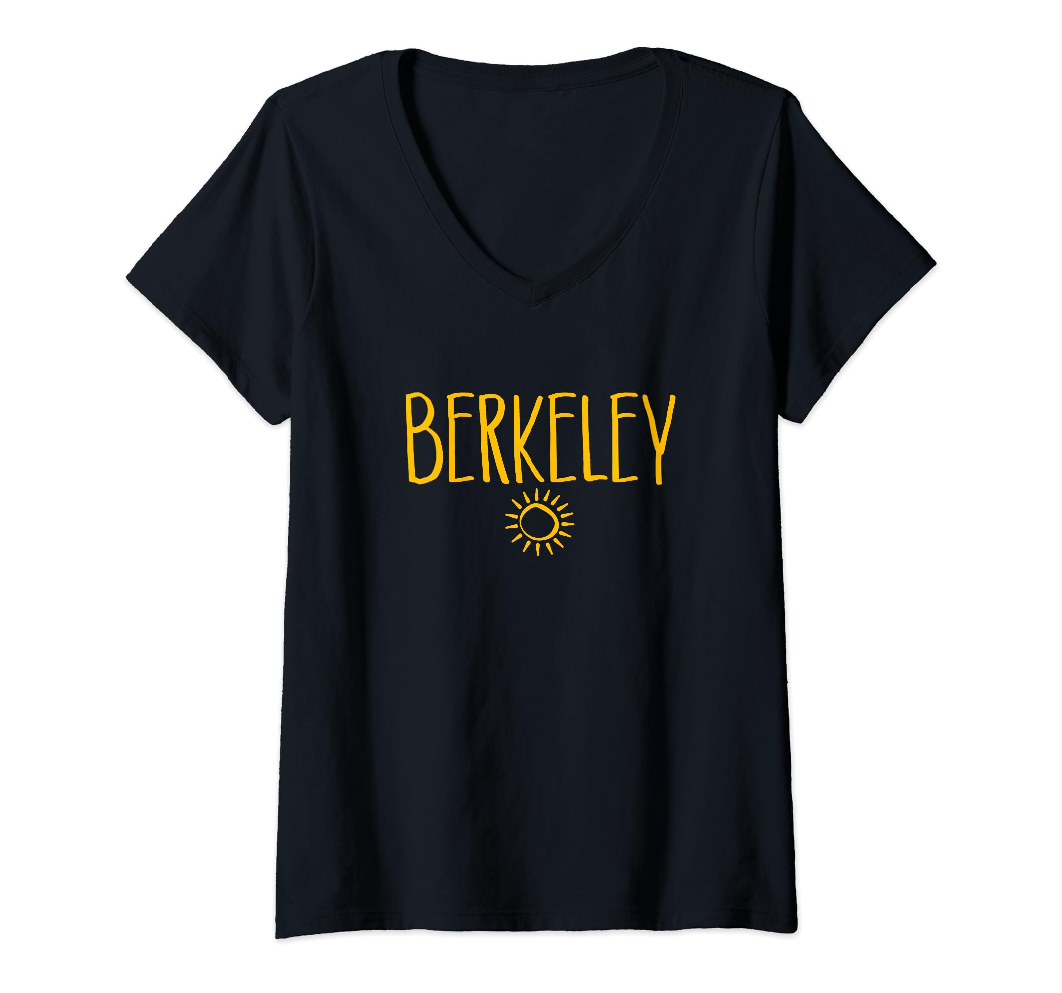 Womens Berkeley Drawing of Sun Amber Print V-Neck T-Shirt