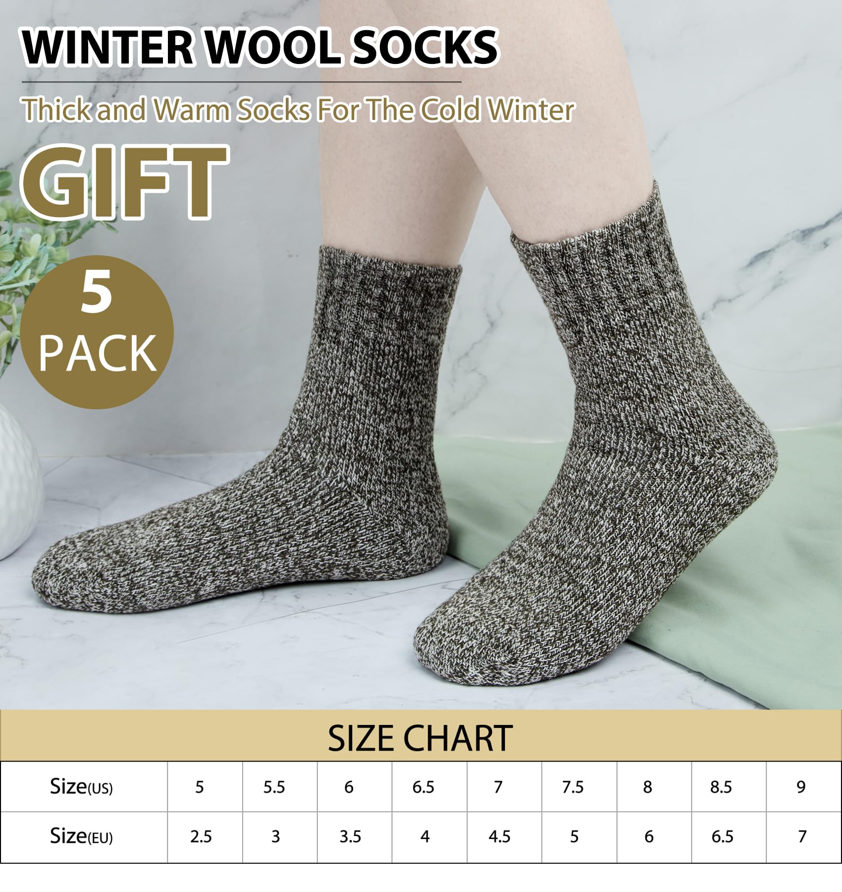 YSense 5 Pairs Women's Wool Socks - Thick Knit Warm Winter Socks; Cozy & Comfy Gifts