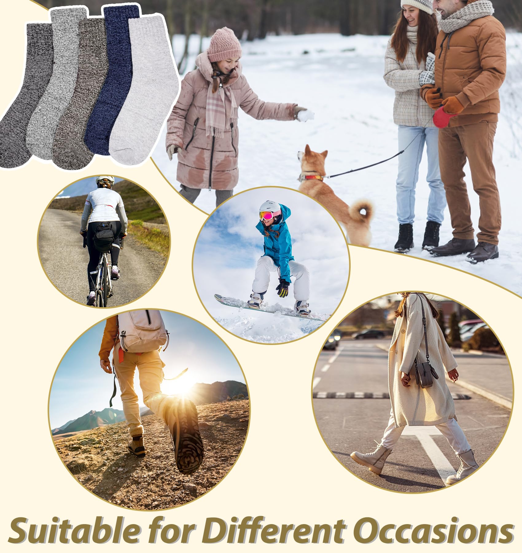 YSense 5 Pairs Women's Wool Socks - Thick Knit Warm Winter Socks; Cozy & Comfy Gifts