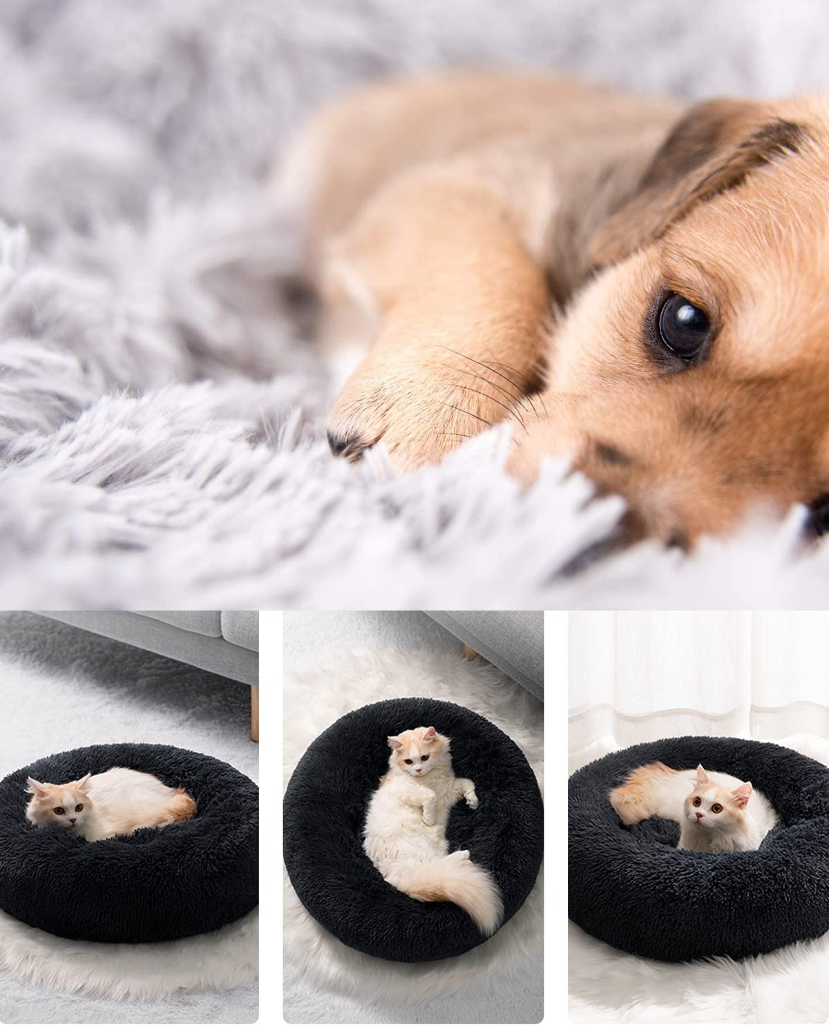 Donut Dog & Cat Bed - Premium Quality Plush Calming Anti-Anxiety Pet Cosy With Non-Slip Bottom, Washable for Small/Medium/Large Dogs (Color: Gradient Gr