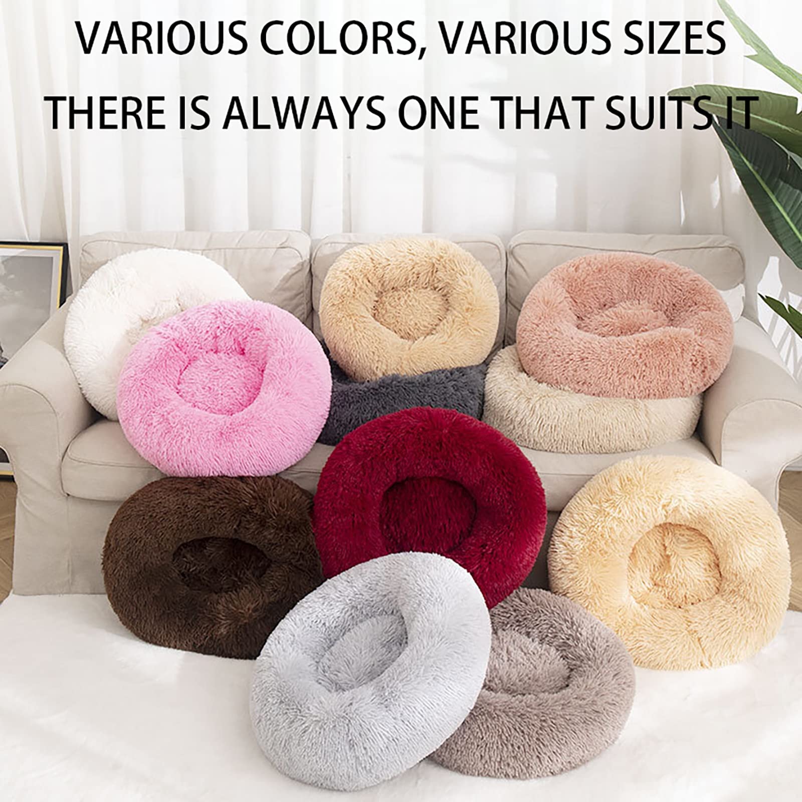Donut Dog & Cat Bed - Premium Quality Plush Calming Anti-Anxiety Pet Cosy With Non-Slip Bottom, Washable for Small/Medium/Large Dogs (Color: Gradient Gr