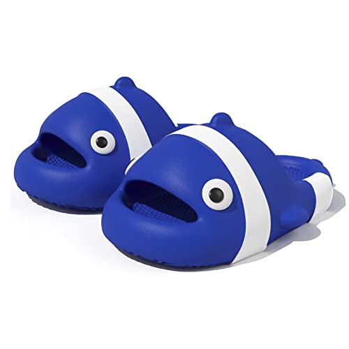 Jerzmy Cute Clown Fish Cloud Slides for Kids Toddler, Novelty Funny Animals Boys Girls House Slippers Non-Slip Soft Beach Sandals Shoes for Indoor Outdoor Shower Pool, Blue Size 3