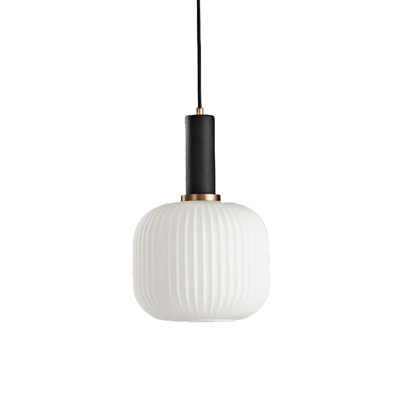 H XD GLOBAL Modern Pendant Lights, Black Lamp Holder Pendant Light Socket White Glass Pendant Lamp Shade,LED Hanging Light (Black, Medium)