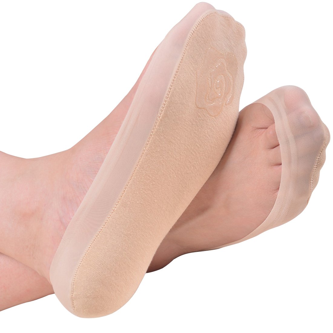 Jarseen 4 Pairs No Show Liner Socks Women's Low Cut Cotton Nylon Boat Invisible Hidden Socks Non-Slip for Flats (Shoe Size 9-11, 4Nude)