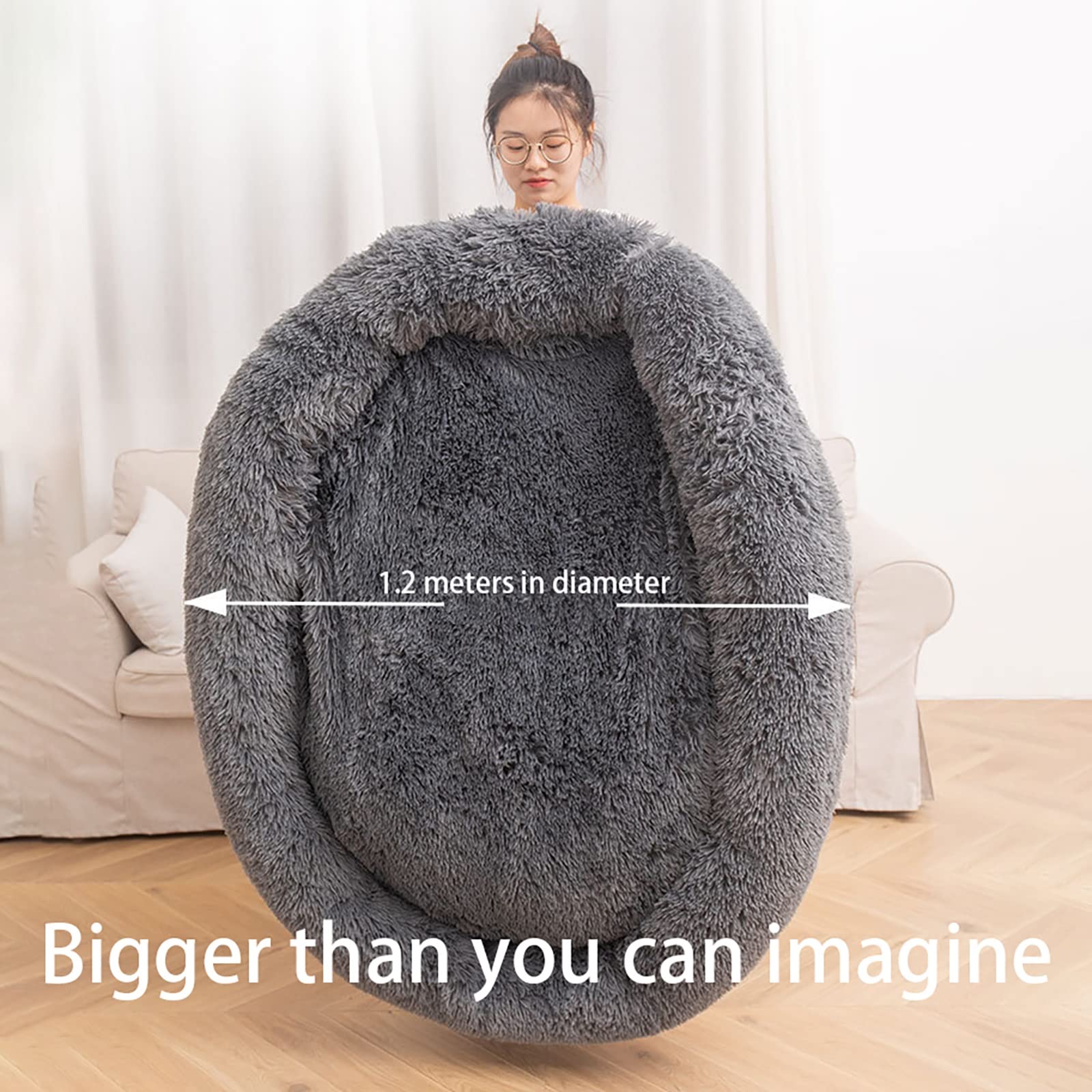 Donut Dog & Cat Bed - Premium Quality Plush Calming Anti-Anxiety Pet Cosy With Non-Slip Bottom, Washable for Small/Medium/Large Dogs (Color: Gradient Gr