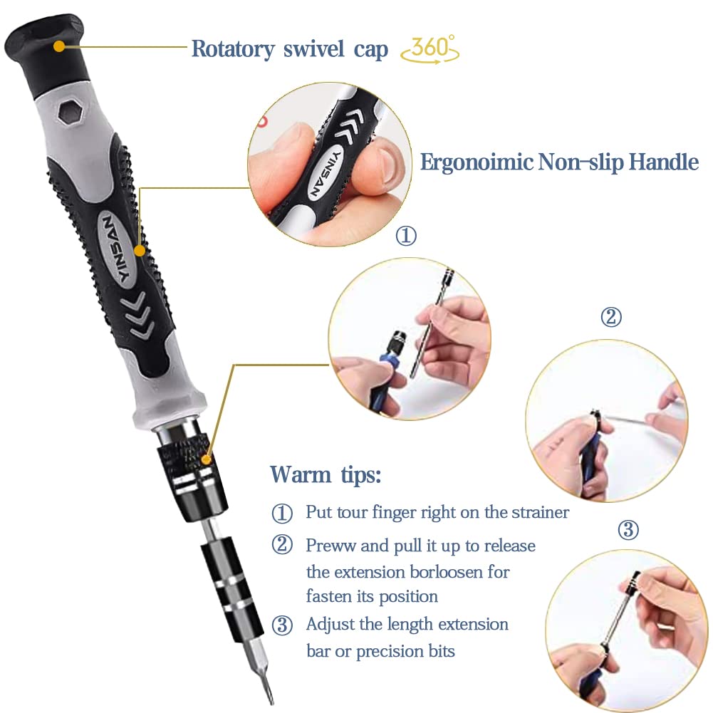 YINSAN Precision Screwdriver Set, Electronics Repair Tool Kit Micro Magnetic Bit for iPhone, Computer, PC, Laptop, Phone, Mac, Tablet, Home DIY, Game Consoles, Glasses, Watch, Doorbell, 120 in 1 Black