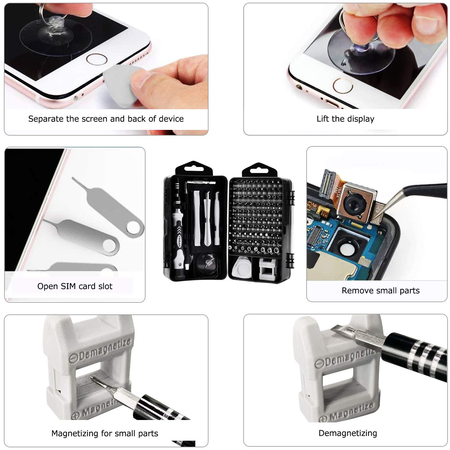 YINSAN Precision Screwdriver Set, Electronics Repair Tool Kit Micro Magnetic Bit for iPhone, Computer, PC, Laptop, Phone, Mac, Tablet, Home DIY, Game Consoles, Glasses, Watch, Doorbell, 120 in 1 Black