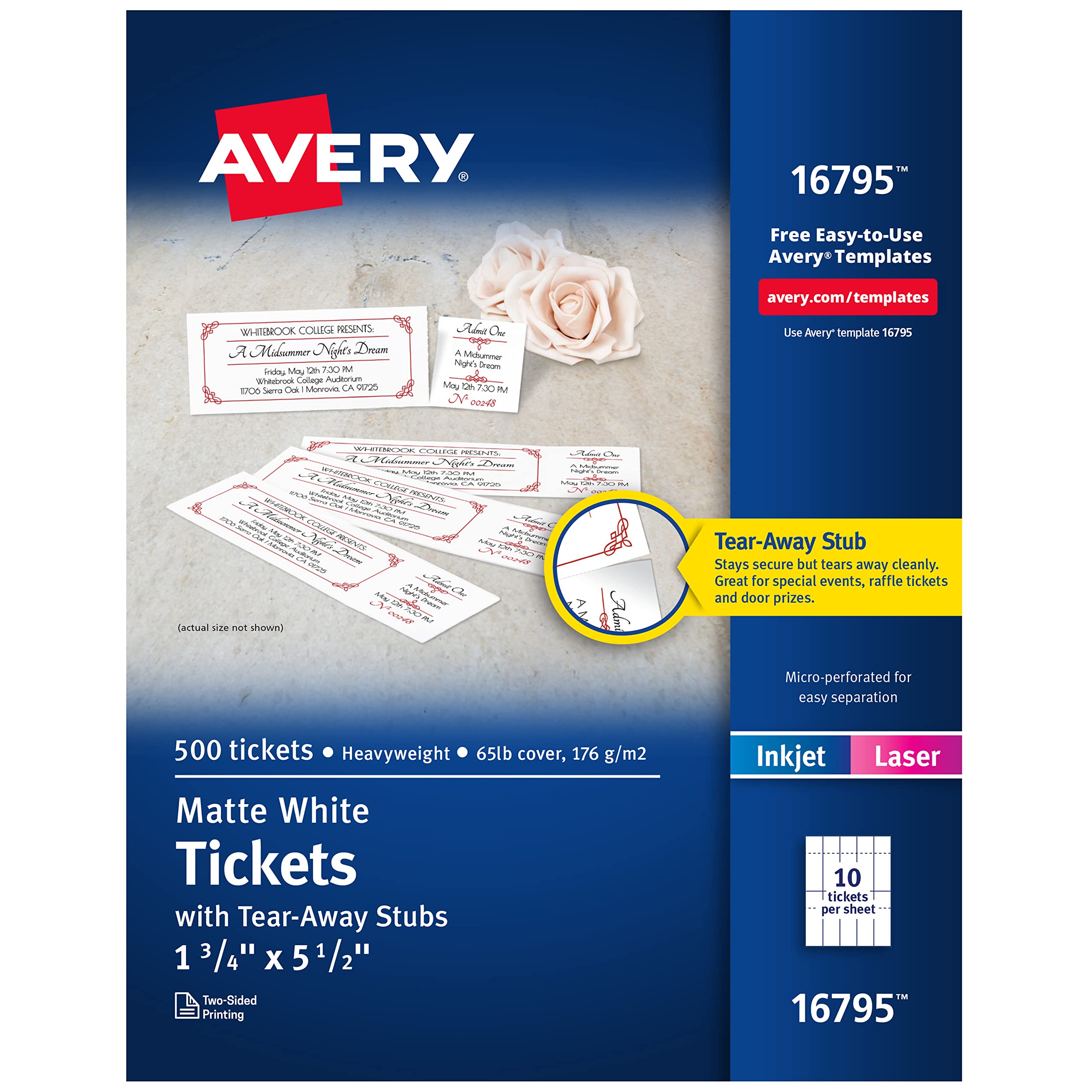 Avery Printable Event Tickets (16795) and Name Badge Inserts (5392)