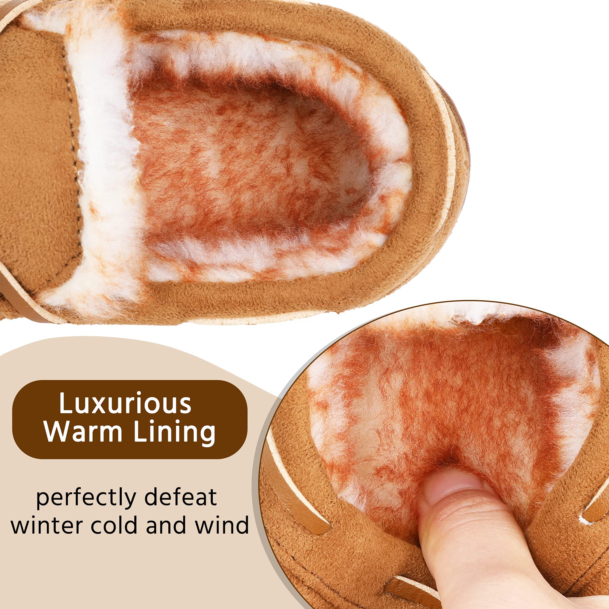 NCCB Boys Memory Foam Slippers Plush Liner Anti-skid Moccasin Shoes Beige Size Big Kid 3