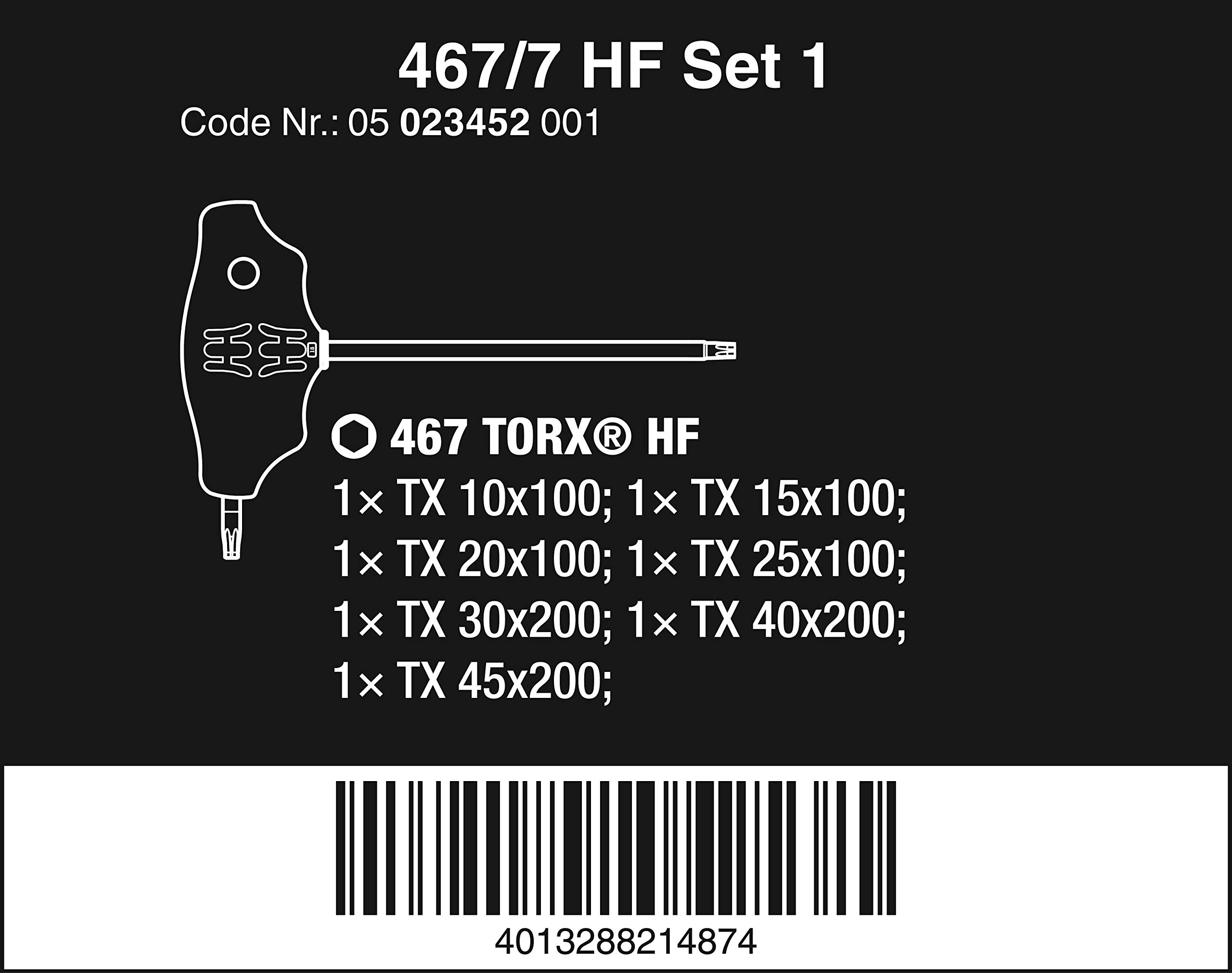 Wera 5023452001 467/7 TORX HF Set 1 Screwdriver Set T-Handle TORX Screwdrivers with Holding Function, 7 Pieces