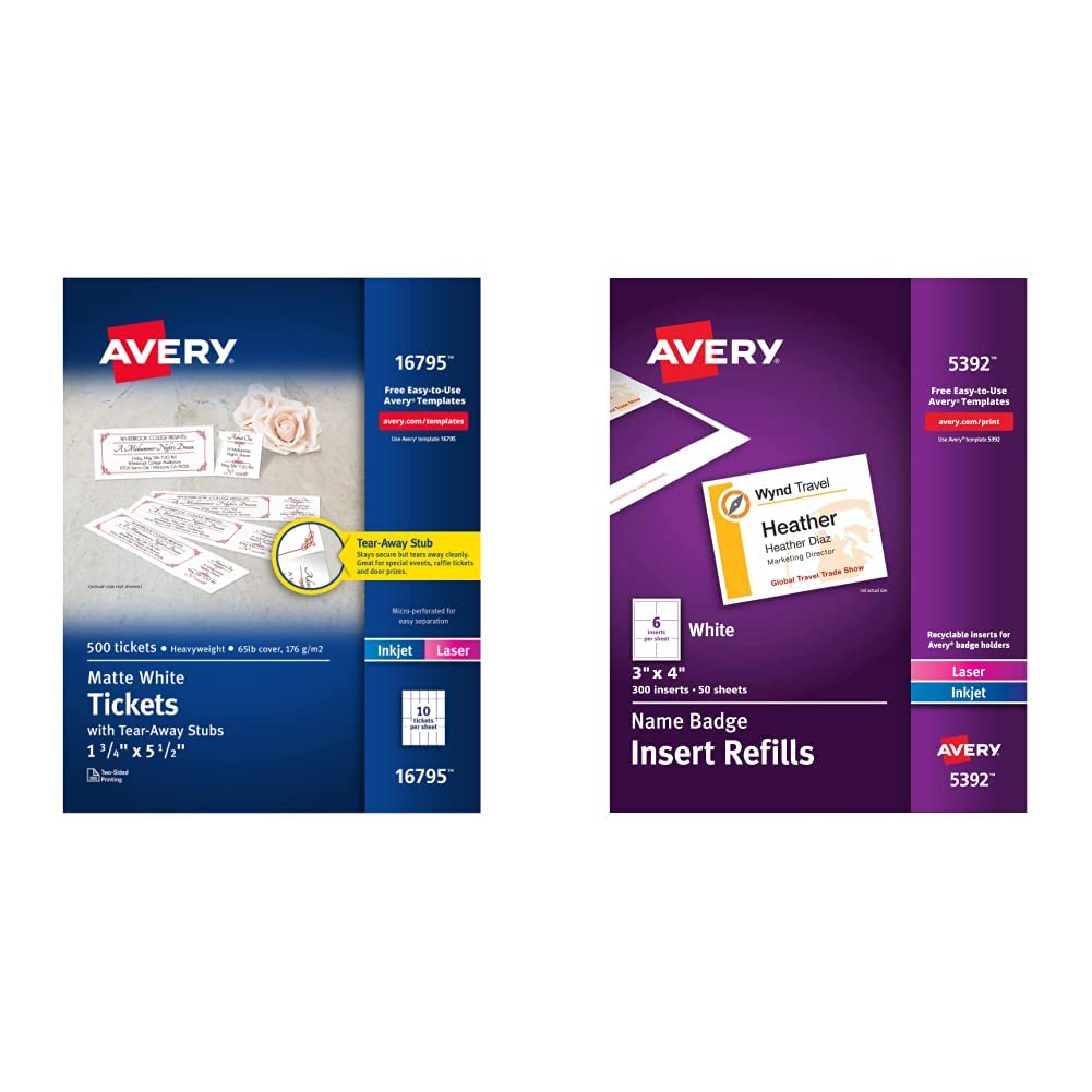 Avery Printable Event Tickets (16795) and Name Badge Inserts (5392)