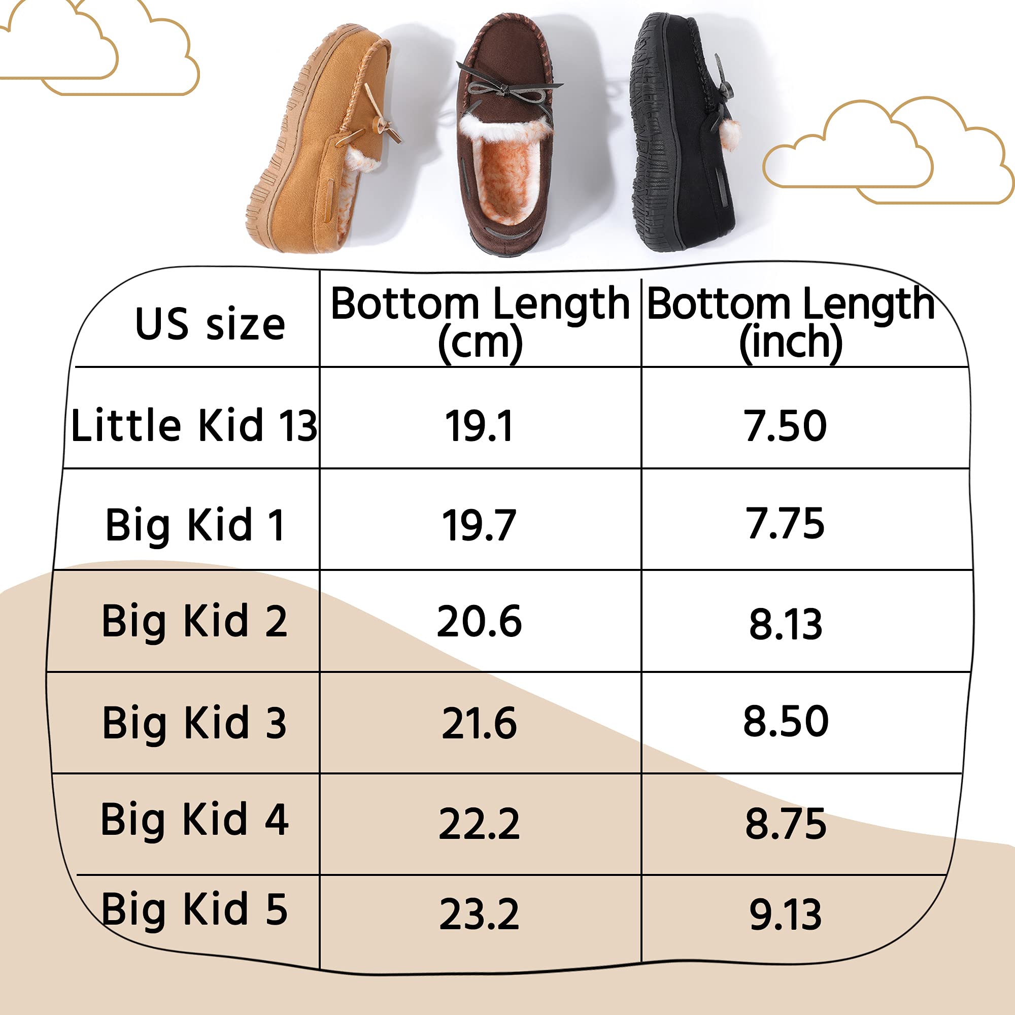 NCCB Boys Memory Foam Slippers Plush Liner Anti-skid Moccasin Shoes Beige Size Big Kid 3