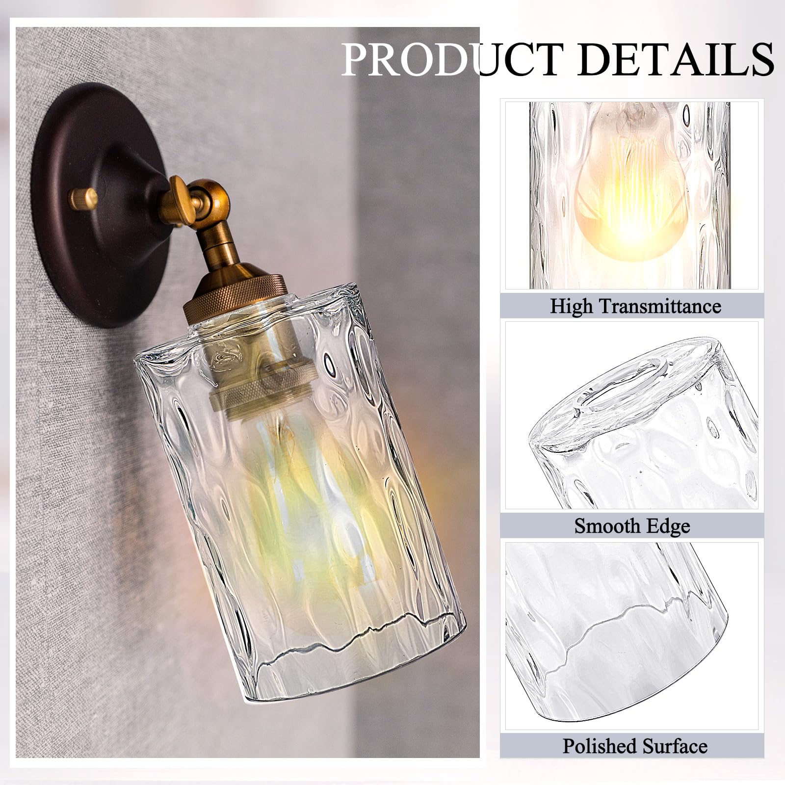 Retisee 9 Pcs Clear Seeded Glass Shade Cylinder Bubble Glass Lamp Shade for Light Fixture Replacement Globe 5.9 Inch High 3.9 Inch Diameter 1.65 Inch Fitter Cover for Chandelier Pendant (Hammered)