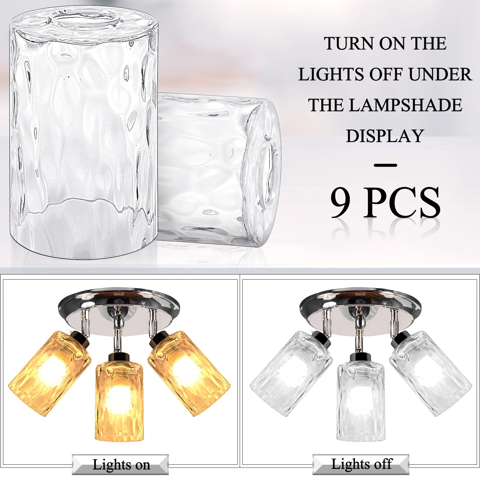 Retisee 9 Pcs Clear Seeded Glass Shade Cylinder Bubble Glass Lamp Shade for Light Fixture Replacement Globe 5.9 Inch High 3.9 Inch Diameter 1.65 Inch Fitter Cover for Chandelier Pendant (Hammered)