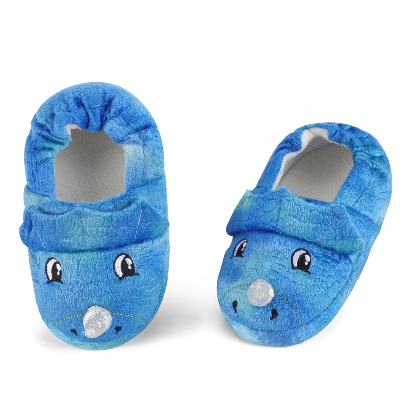 KAKU NANU Kids Slippers Cozy Animal Slippers for Boys Girls, House Indoor Non-Slip Rubber Sole Warm Memory Foam Shoes (7-8 Toddler,Blue)