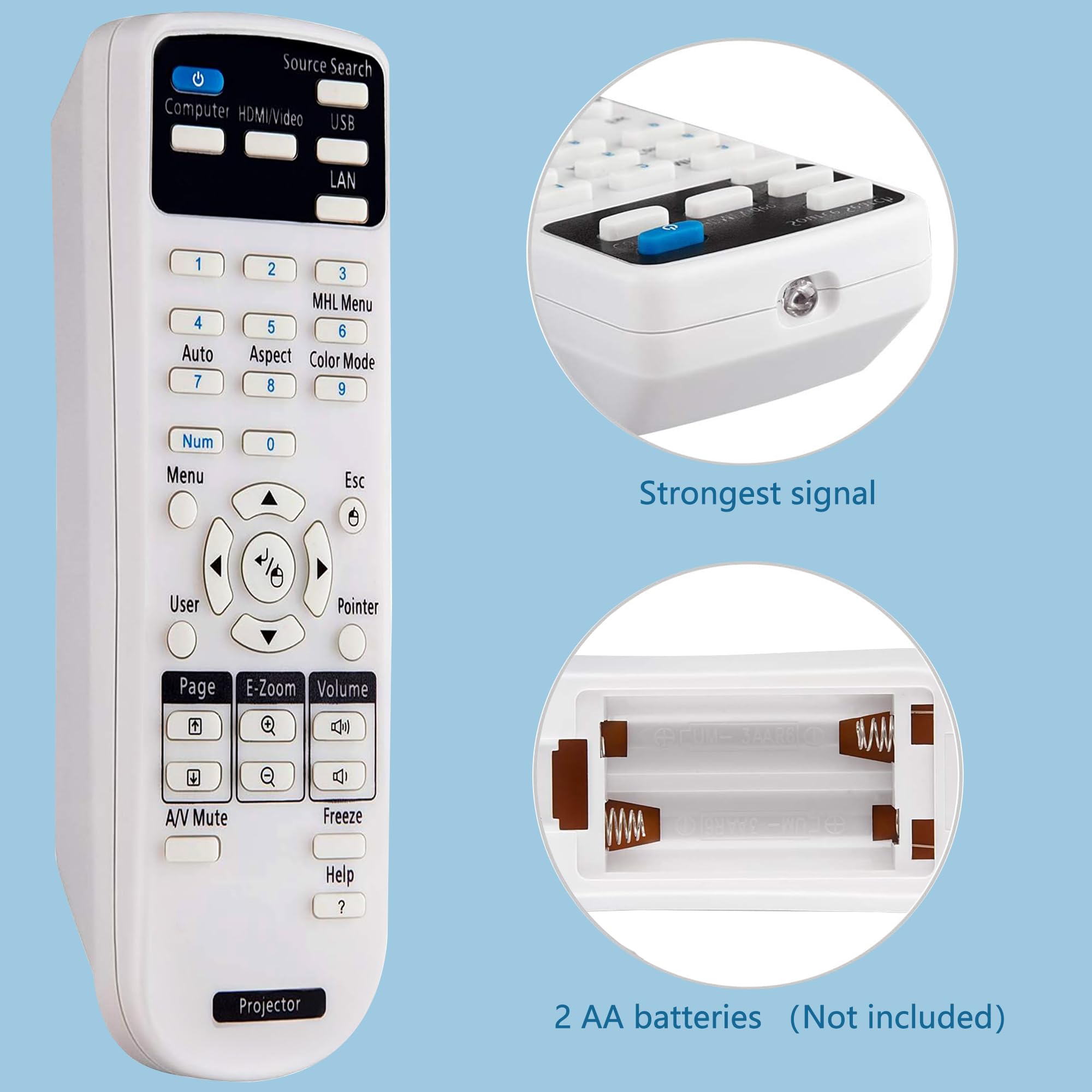 MYHGRC Projector Remote Control for Epson Projector PowerLite E20 119W X49 W49 118 982W 1288 EB-720 EB-L200X EB-L520U BrightLink 1480Fi 1485Fi EB-725Wi 735Fi 725Wi EX3280 Home Cinema 880 880X