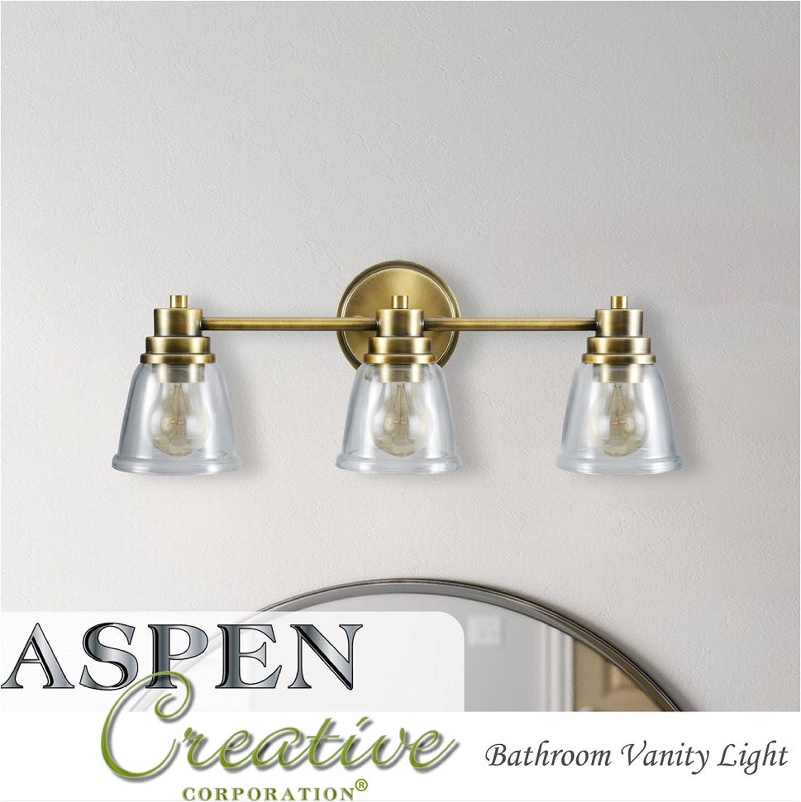 Aspen Creative 62139, Three-Light Metal Bathroom Vanity Wall Light Fixture, 25" Wide, Transitional Design in Brushed Nickel with Faux Alabaster Glass Shade