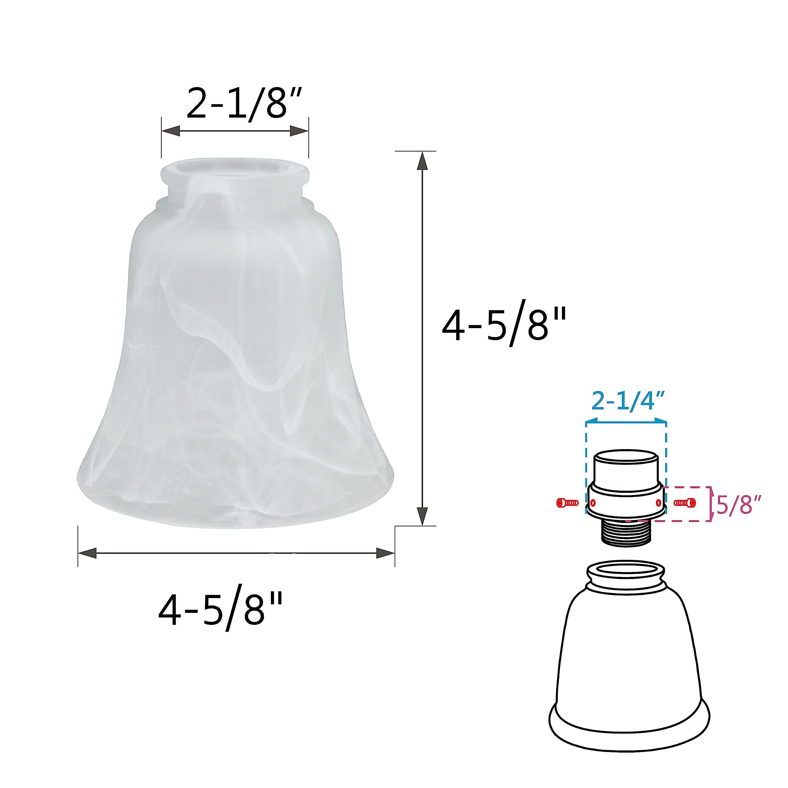 Aspen Creative 23030-4 Transitional Alabaster Bell Shape Ceiling Fan Glass Shade 2-1/8" Fitter, 4-3/4" D x 4-3/4" H, 4 Pack