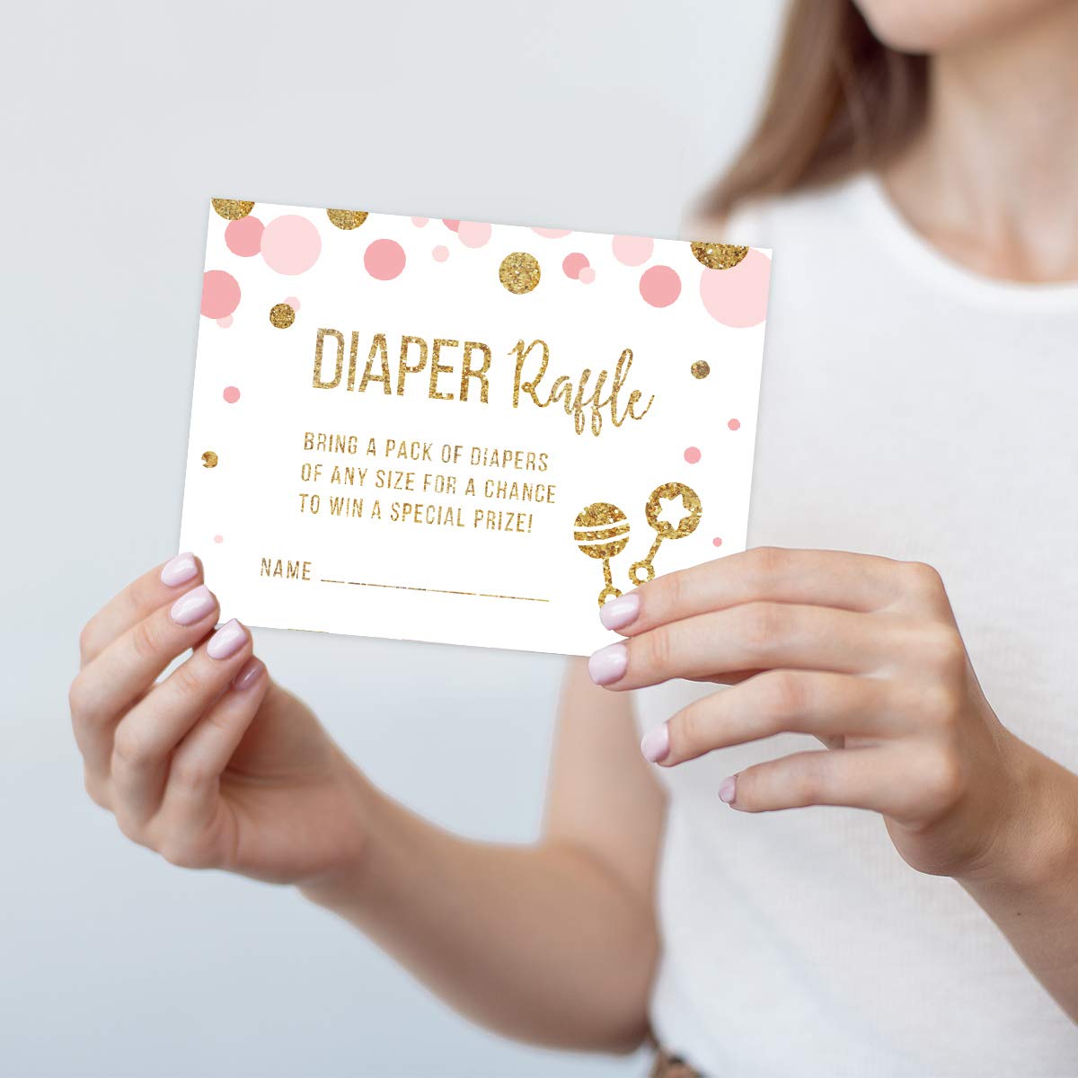 Andaz Press Blush Pink Gold Glitter Girl Baby Shower Party Collection, Games, Activities, Decorations, Diaper Raffle Cards, 30-pack