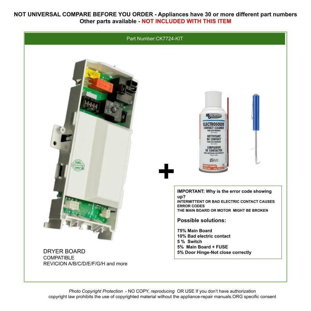 GLOB PRO SOLUTIONS CK7724 Dryer Control Board W10111609 W10111614 W10111616R Replacement for and compatible with Kenmore Whirlpool Heavy DUTY