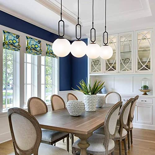BAODEN Large Globe Pendant Light Set of 2 Modern Black Orb Chandelier with White Ball Glass Lampshade Industrial Ceiling Lamp Adjustable Hanging Lighting Fixture for Kitchen Island Dining Bedroom