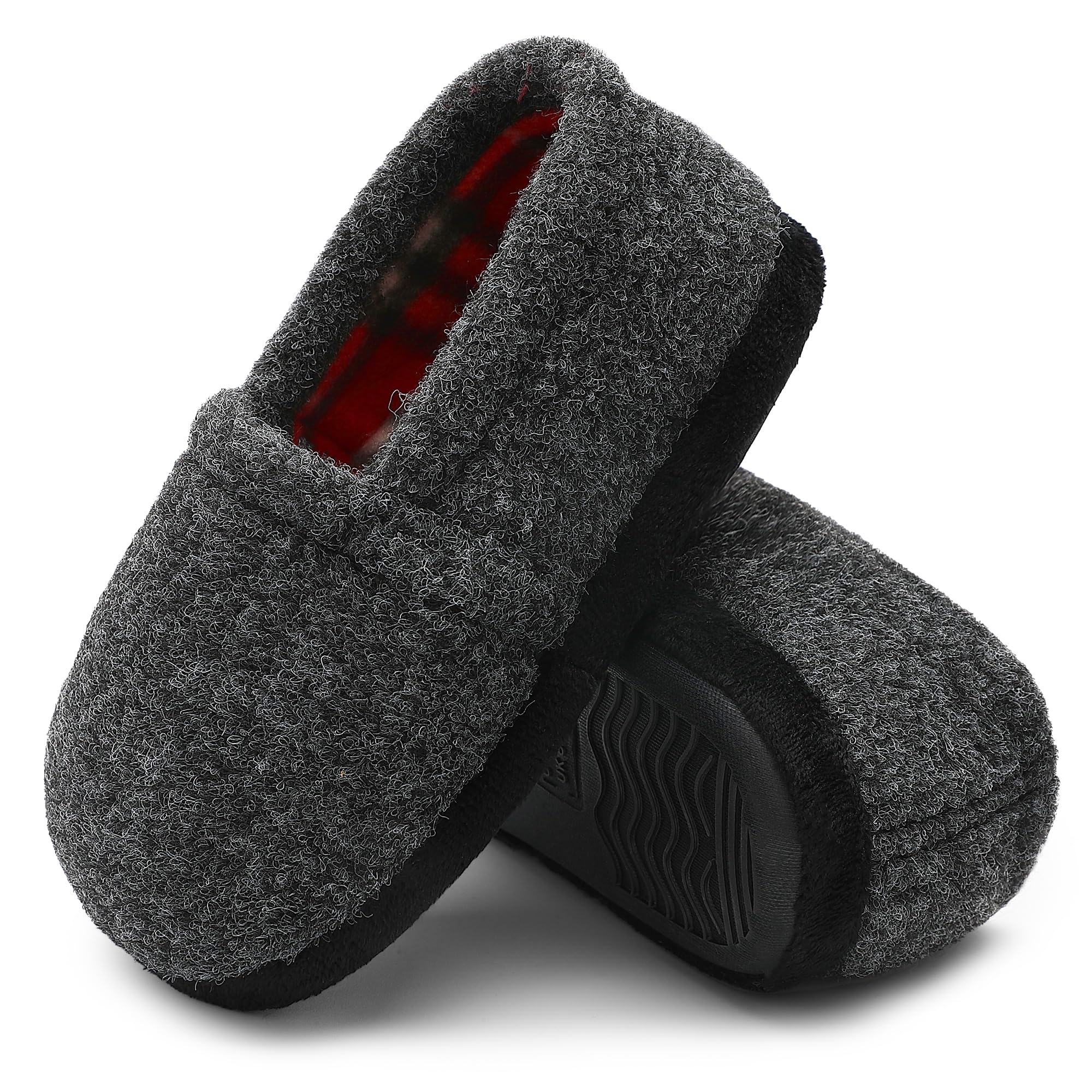 Tuboom Boys Slippers Kids House Shoes with Cozy Memory Indoor Outdoor (Toddler/Little Kid/Big Kid) color grey size 11-12