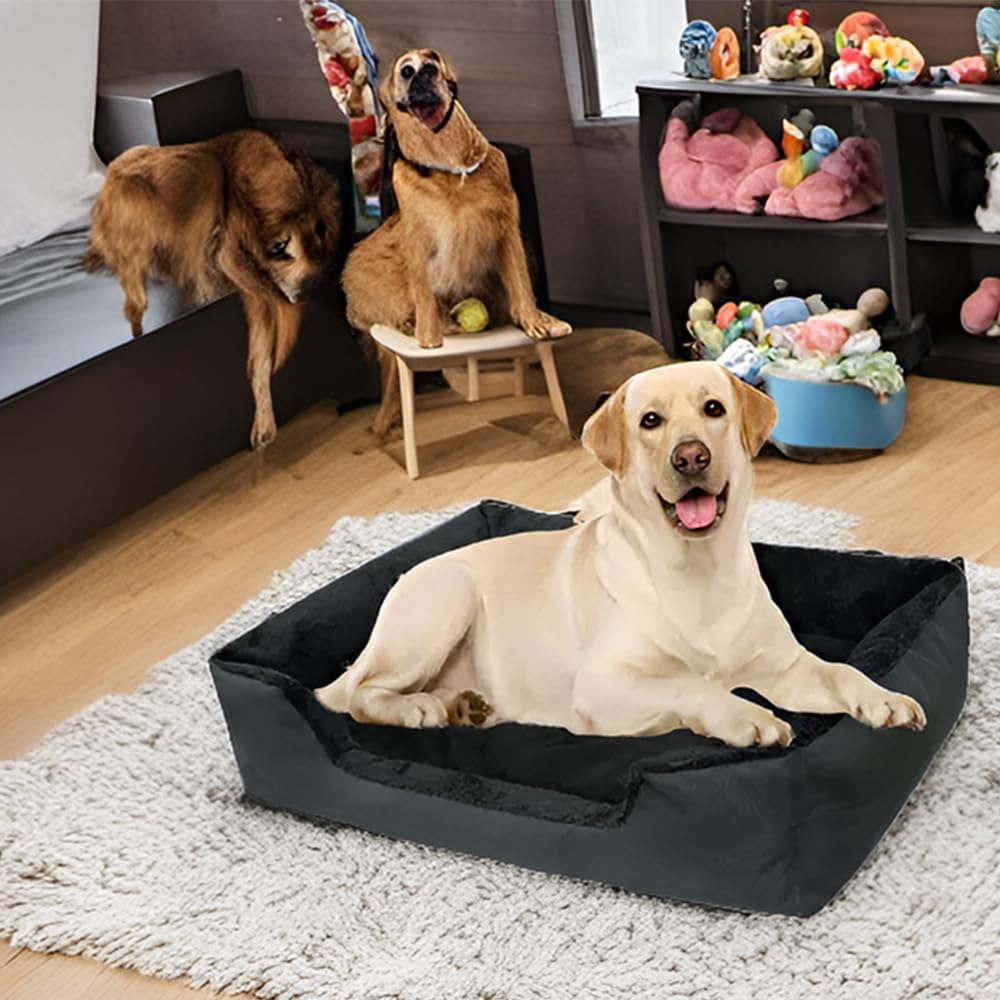 DTXDTech Dog Bed for Large Dogs,Waterproof Dog Beds for Medium Dog,Machine Washable Dog Bed with Non-Slip Bottom,Fluffy Cozy Rectangle Pet Bed Indoors,Black,L