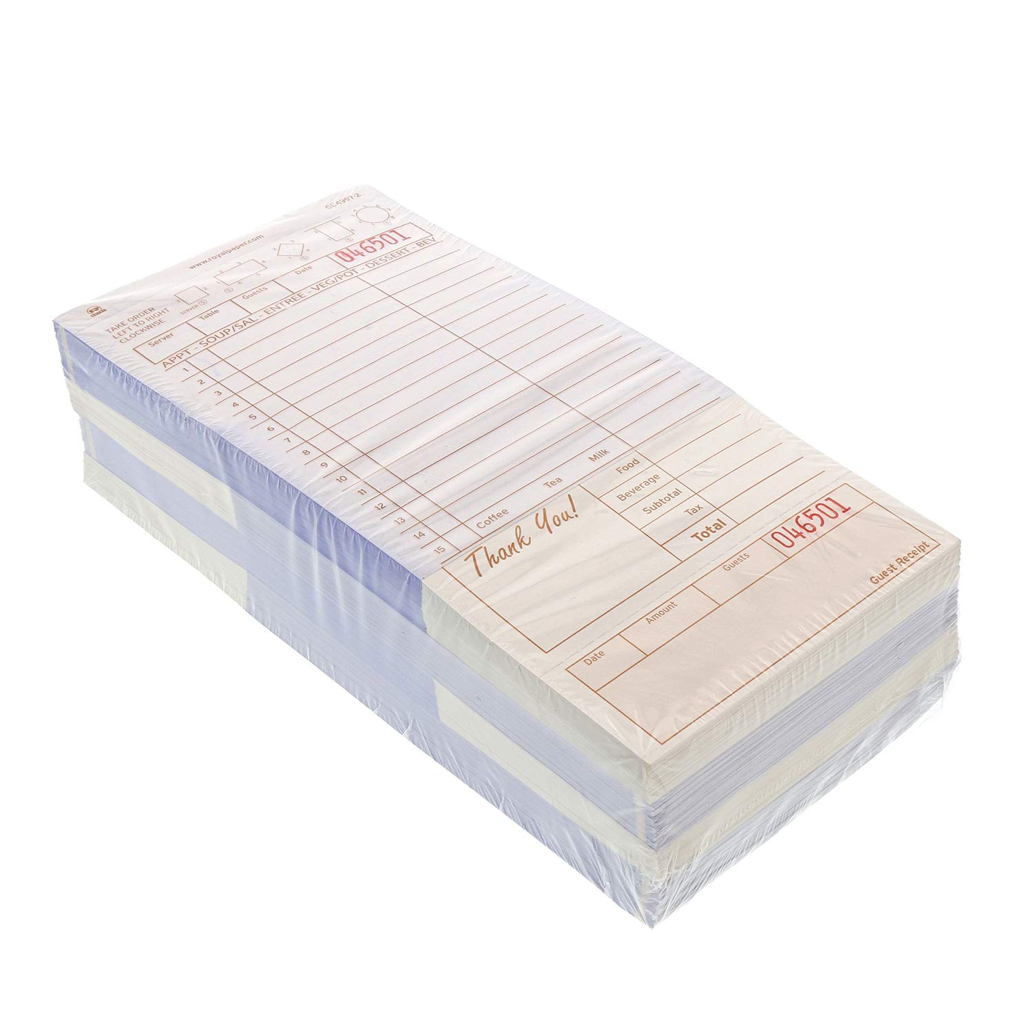 AmerCare Royal Tan Guest Check Paper Receipt Book, Carbonless Order Book with 15 Lines, 2 Part Loose, Pack of 250 Server Notepad Books