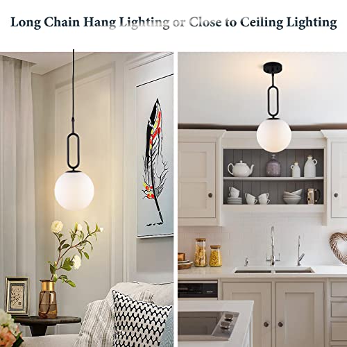BAODEN Large Globe Pendant Light Set of 2 Modern Black Orb Chandelier with White Ball Glass Lampshade Industrial Ceiling Lamp Adjustable Hanging Lighting Fixture for Kitchen Island Dining Bedroom
