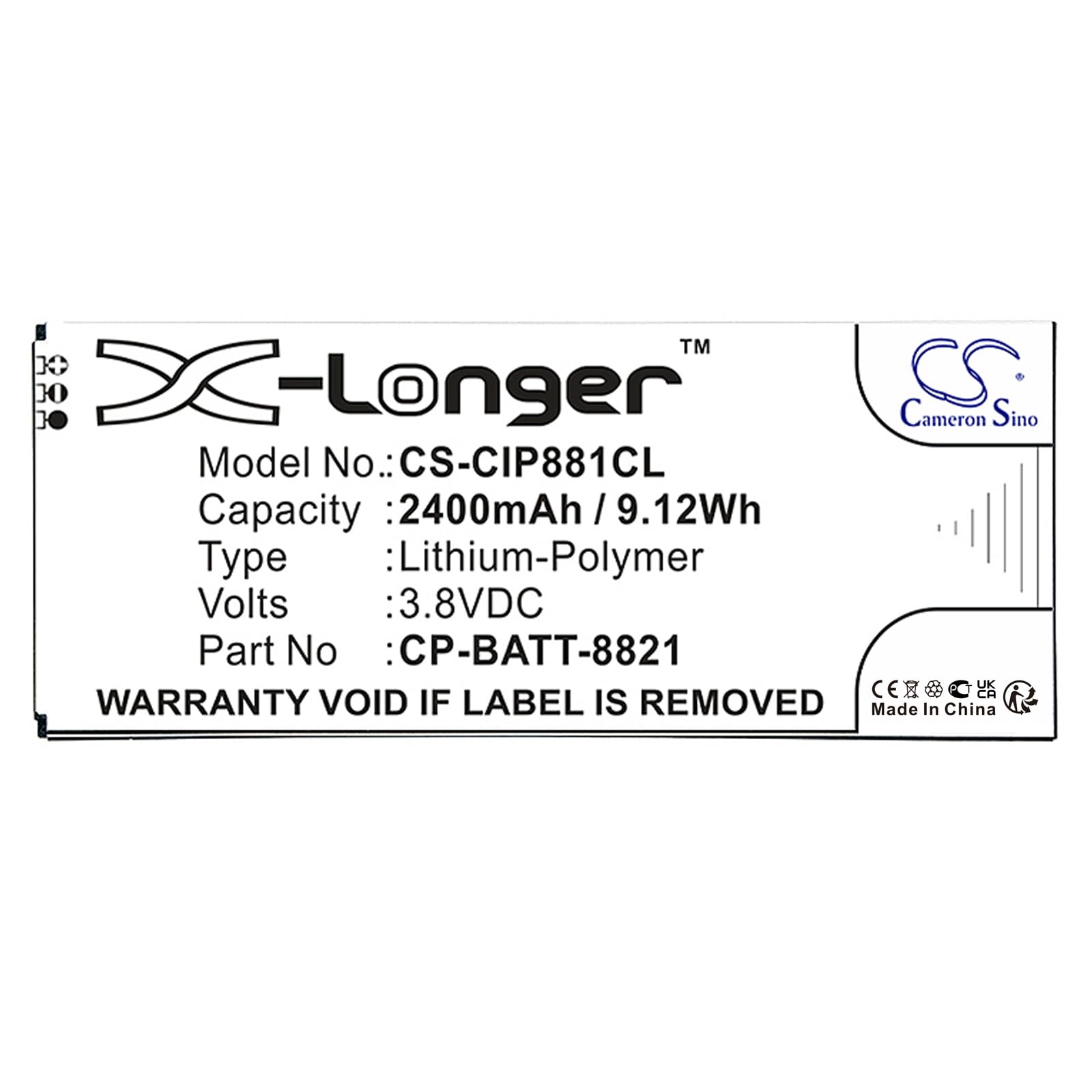 Enyuly 2400mAh Replacement Battery for 8800 GP-S10-374192-010H CP-BATT-8821 74-102376-01 (3.8V)