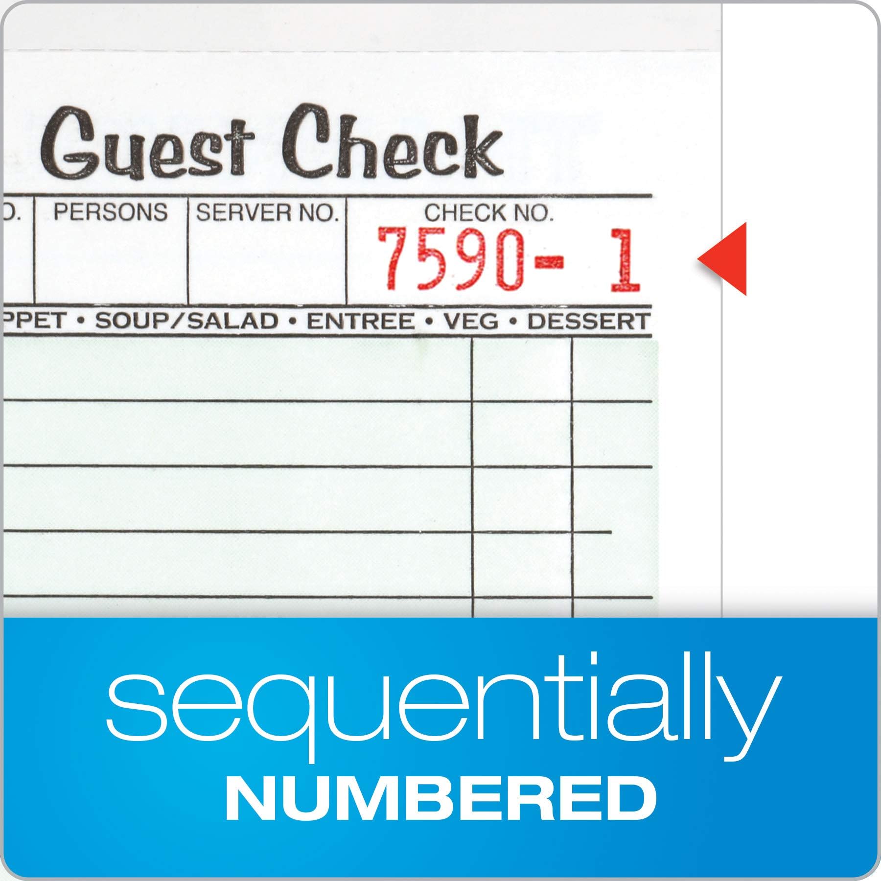 Adams Guest Check Pads, Single Part, Perforated Guest Receipt, 3-2/5" x 6-1/4", 50 Sheets per Pad, 10 Pack (525SW), White