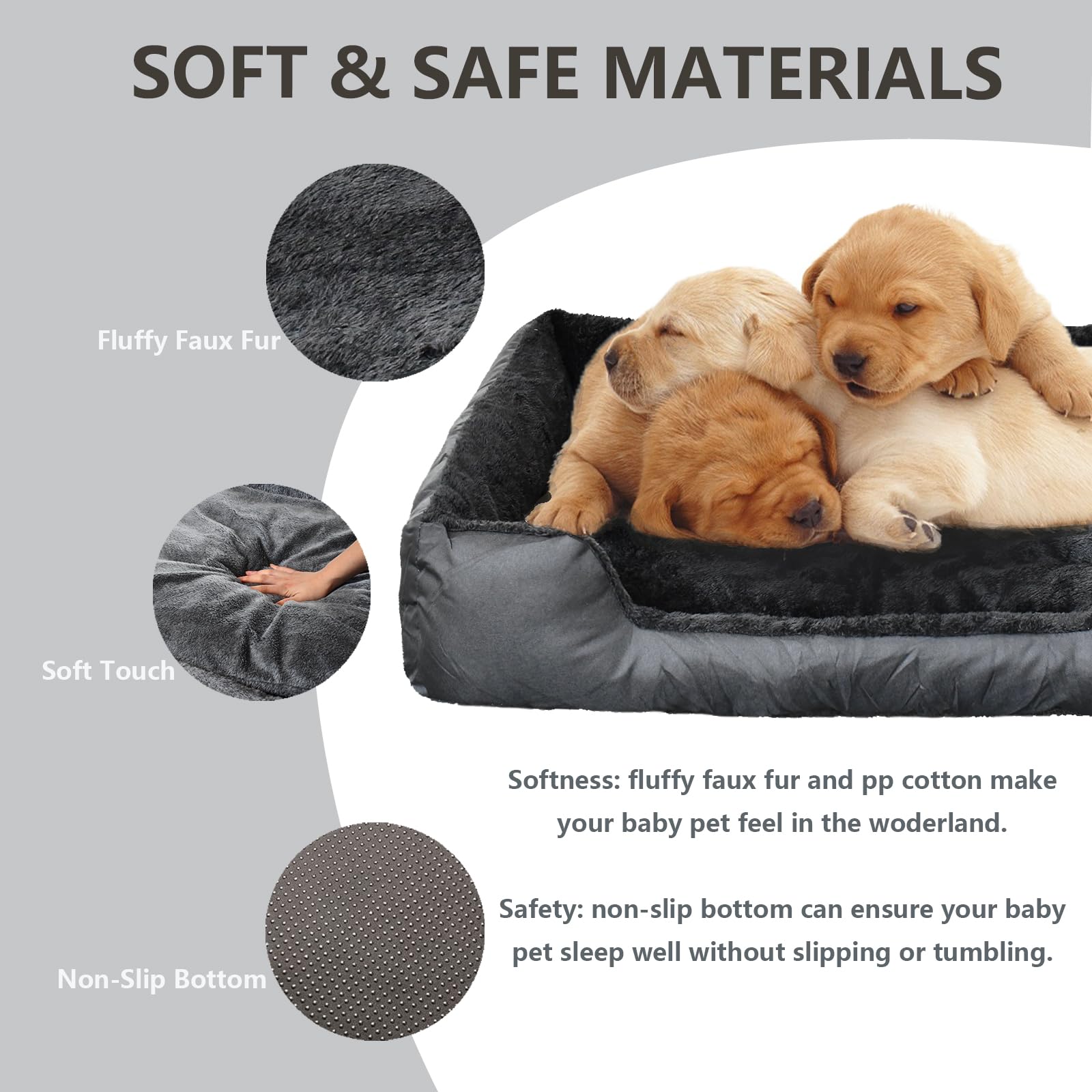 DTXDTech Dog Bed for Large Dogs,Waterproof Dog Beds for Medium Dog,Machine Washable Dog Bed with Non-Slip Bottom,Fluffy Cozy Rectangle Pet Bed Indoors,Black,L