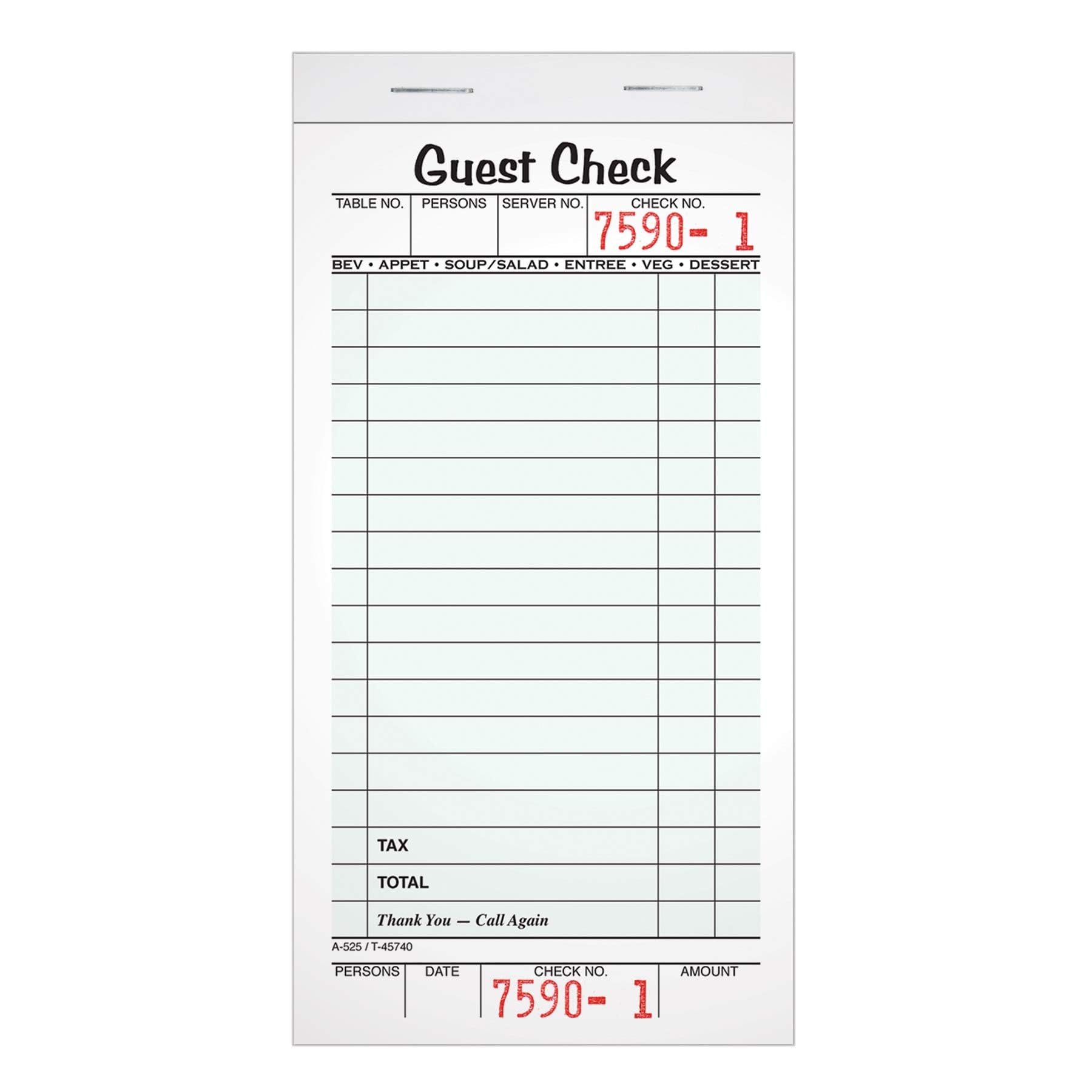 Adams Guest Check Pads, Single Part, Perforated Guest Receipt, 3-2/5" x 6-1/4", 50 Sheets per Pad, 10 Pack (525SW), White
